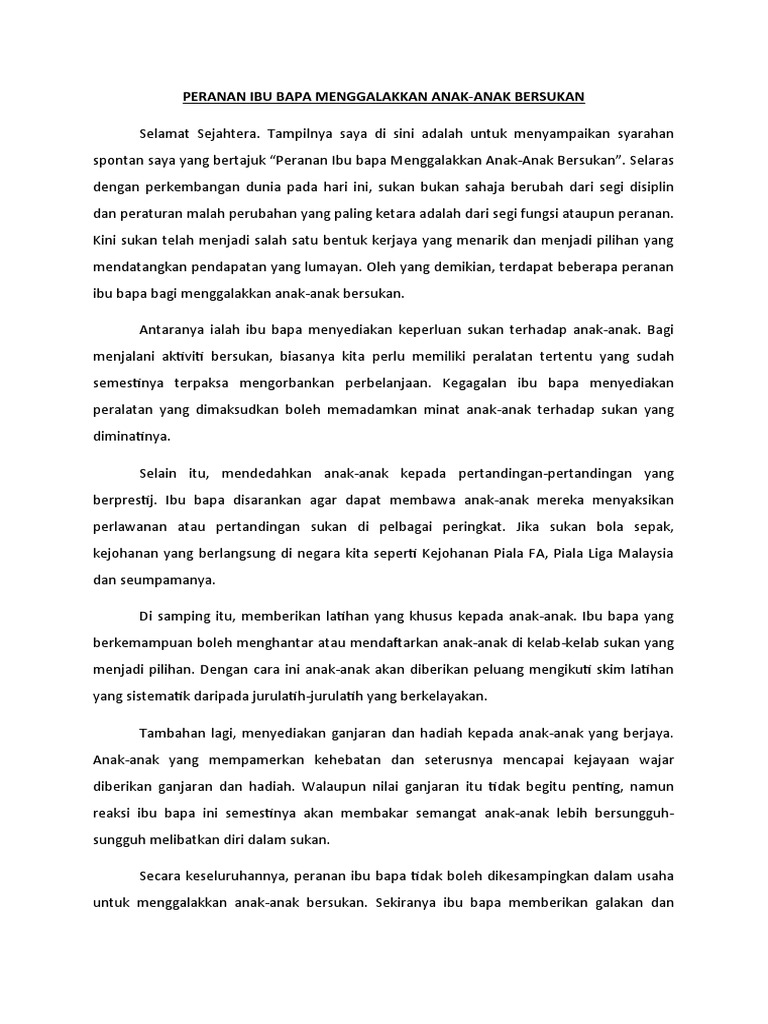 Peranan Ibu Bapa Menggalakkan Anak-Anak Bersukan | PDF