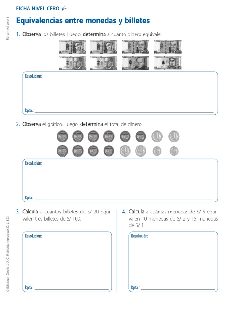 F0 - Equivalencia Entre Monedas y Billetes | PDF