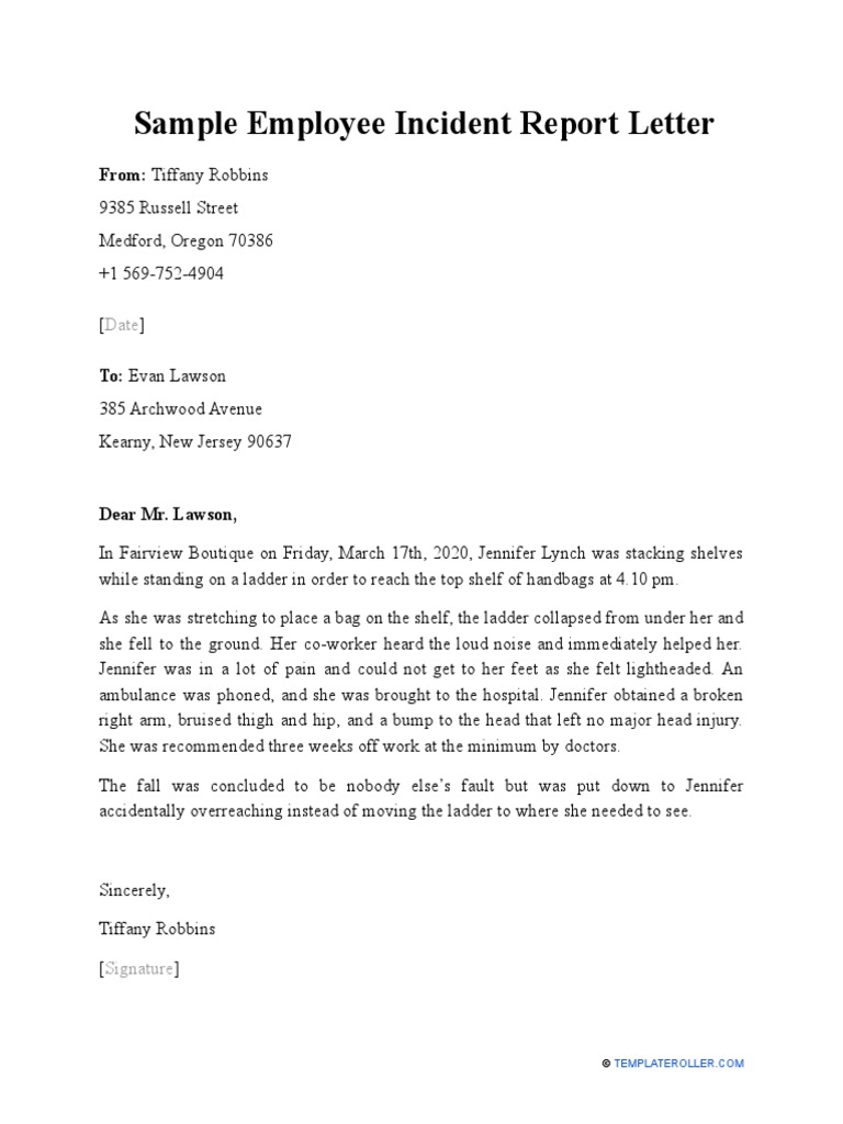 Main Sample Employee Incident Report Letter | PDF