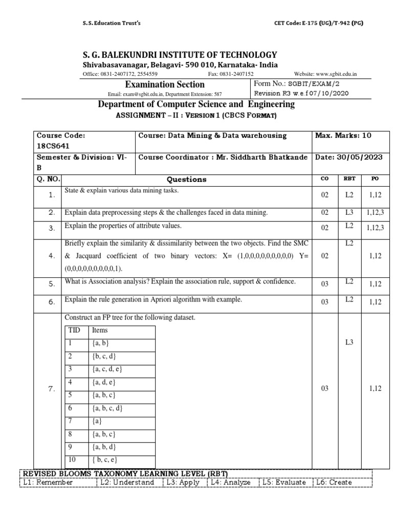DMDW B 18CS653 Assignmnet 2 | PDF | Data Mining | Computing