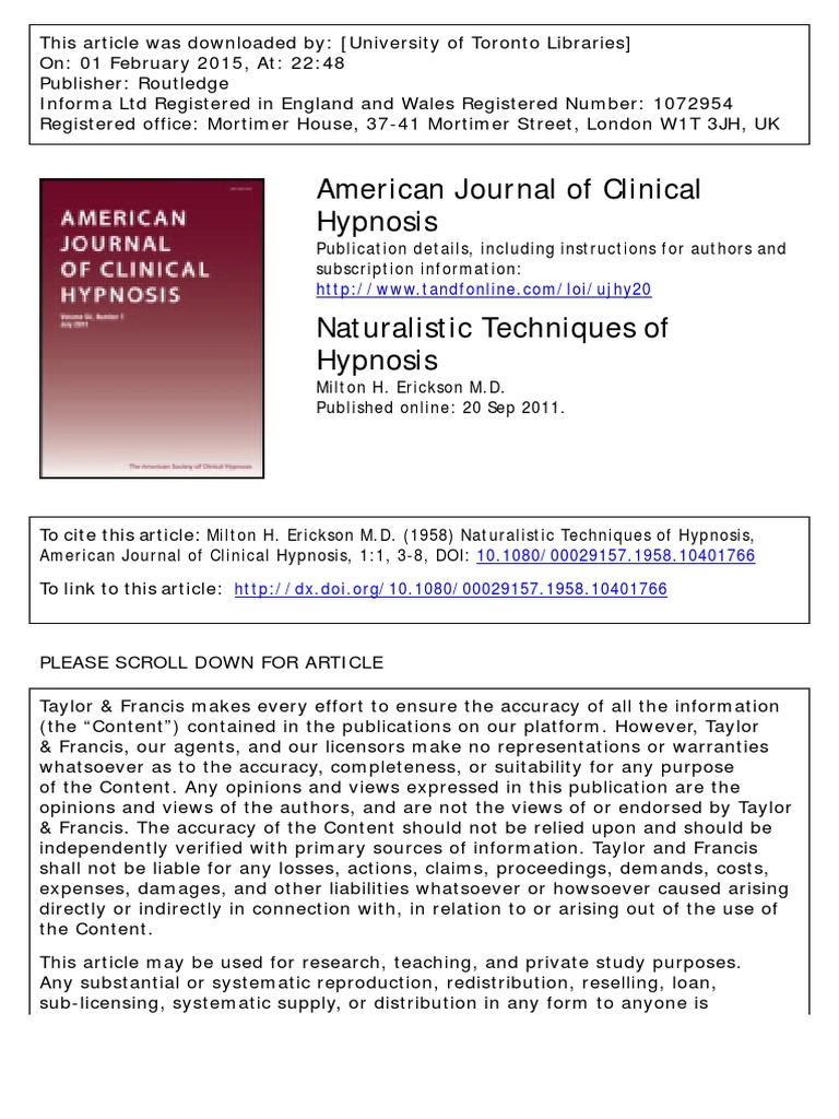 Erickson, M. H. (1958) - Naturalistic Techniques of Hypnosis | Download ... Erickson, M. H. (1958) - Naturalistic Techniques of Hypnosis | Download ...