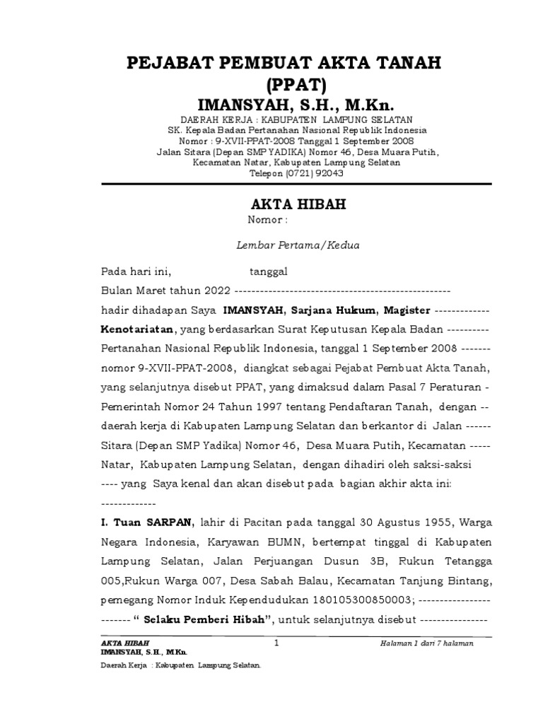 Akta HIBAH Triono | PDF