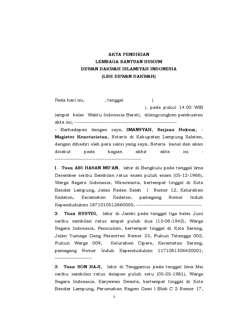 Akta Pendirian | PDF