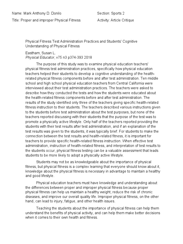 Physical Fitness Test Practices in Schools | PDF | Physical Fitness ...