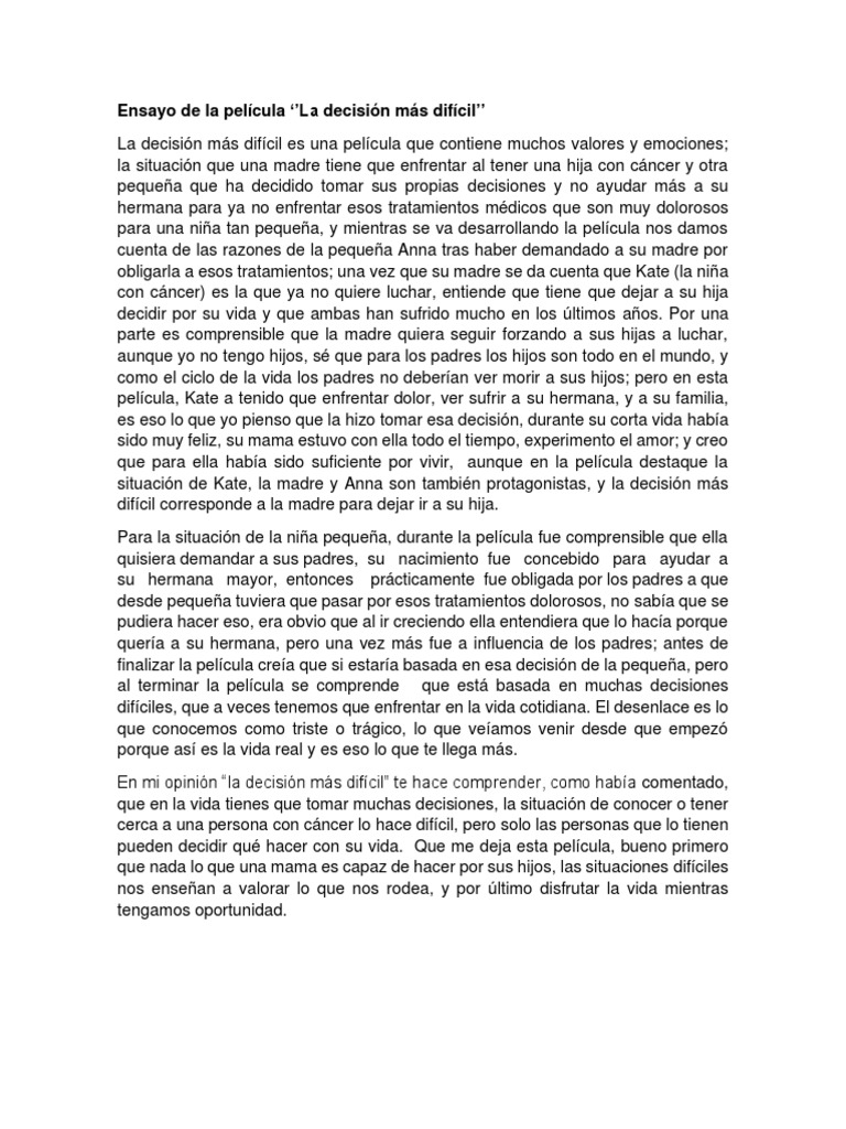 Ensayo La Decision Mas Dificil. | PDF Ensayo La Decision Mas Dificil. | PDF