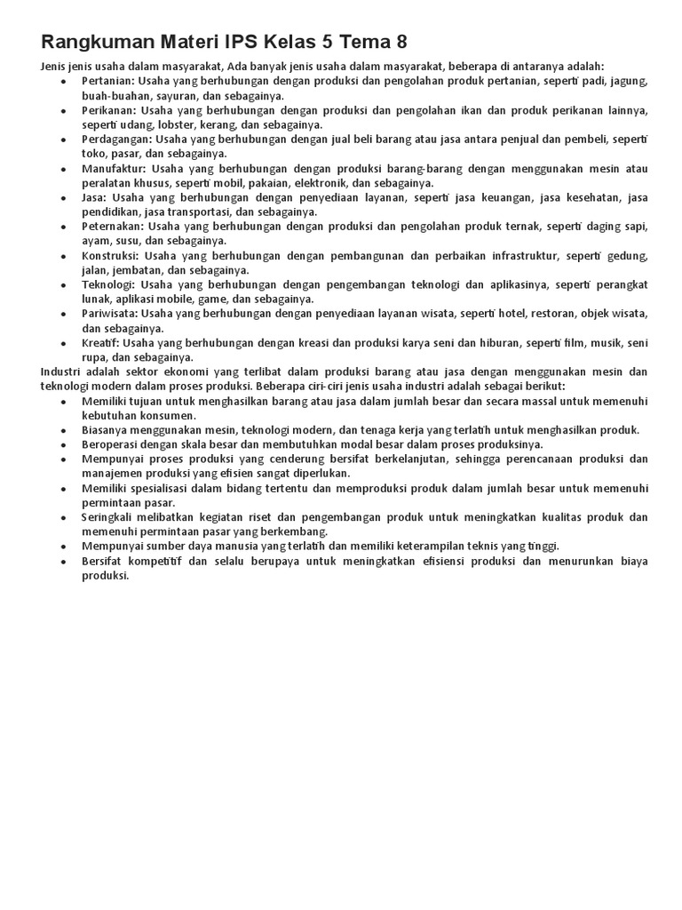 Rangkuman Materi IPS Kelas 5 Tema 8 | PDF