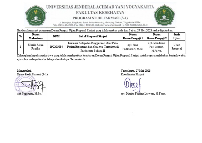 Pengumuman Penguji Ujian Skripsi Tahap 21 (2023) | PDF