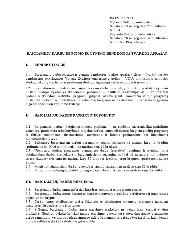 Baigiamuju Darbu Rengimo Ir Gynimo Bendrosios Tvarkos Aprasas 2020 05 ...