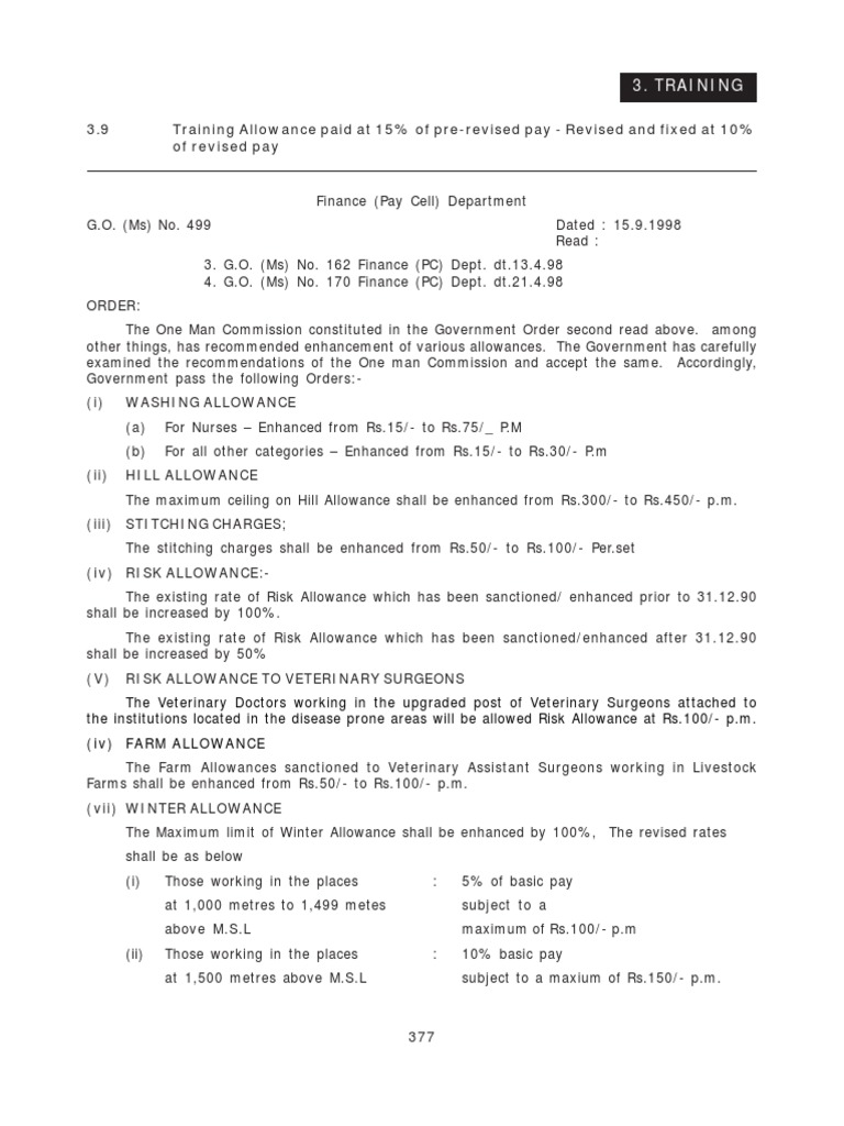 G.O 499 15.9.1998 Travelling Allowance Revision | PDF | Social Programs ...