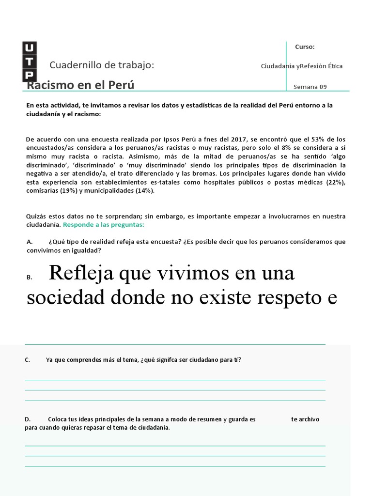 Semana 09 - PDF - Cuadernillo de trabajo_Racismo en el Perú | PDF ...
