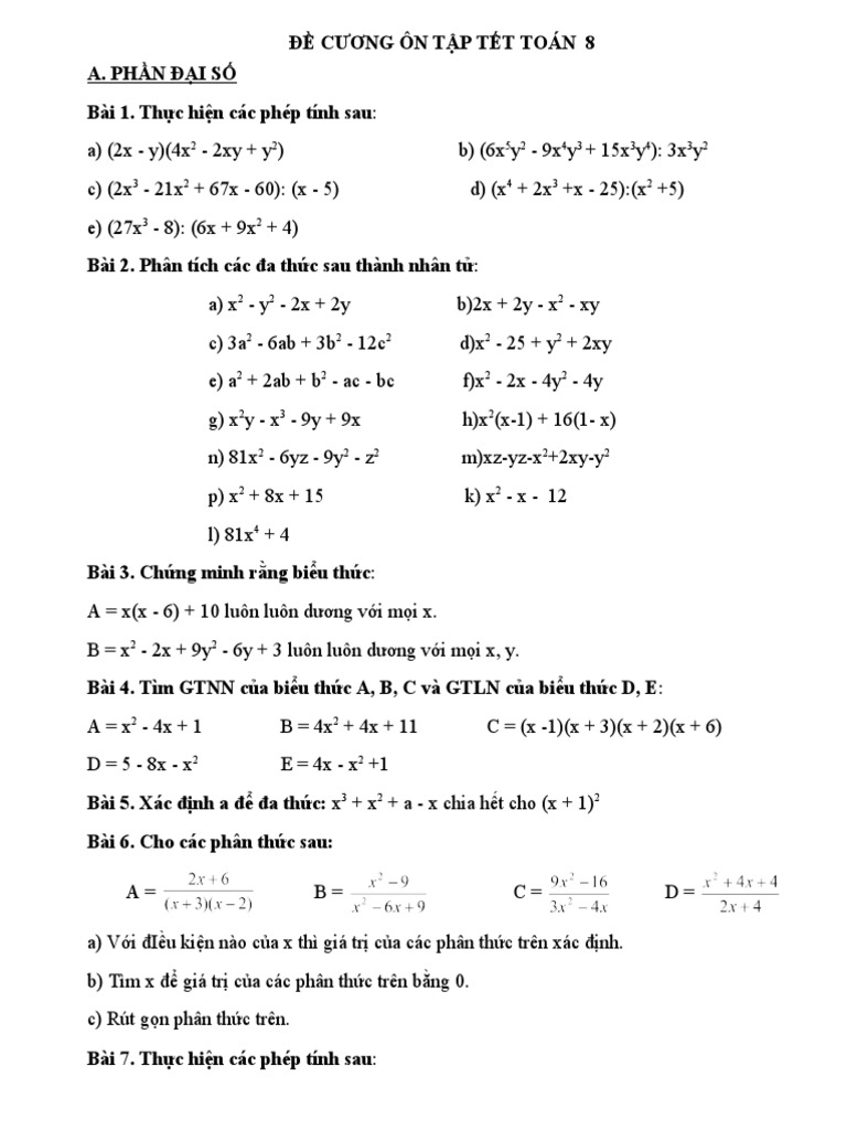 De Cuong On Tap Tet Nguyen Dan Toan 8 | PDF