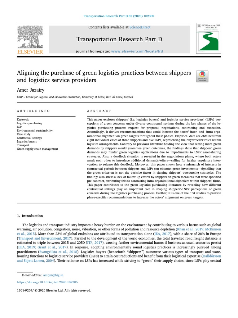 Aligning The Purchase of Green Logistics Practices Between Shippers and ...