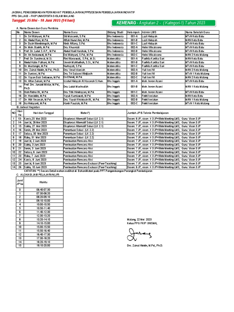 2a-Kemenag-JADWAL PPP-1-2023 - (K1) Mhs | PDF
