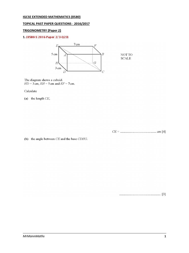2016 2017 Ppqs Trigonometry QP | PDF
