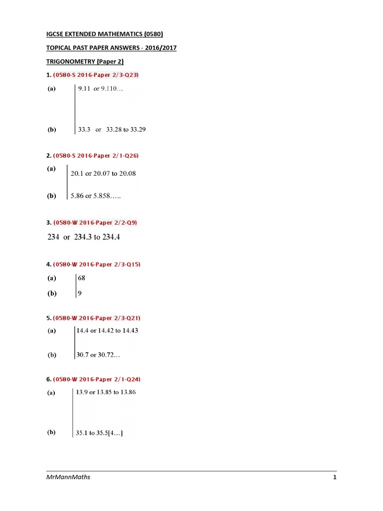 2016 2017 Ppqs Trigonometry Ms | PDF