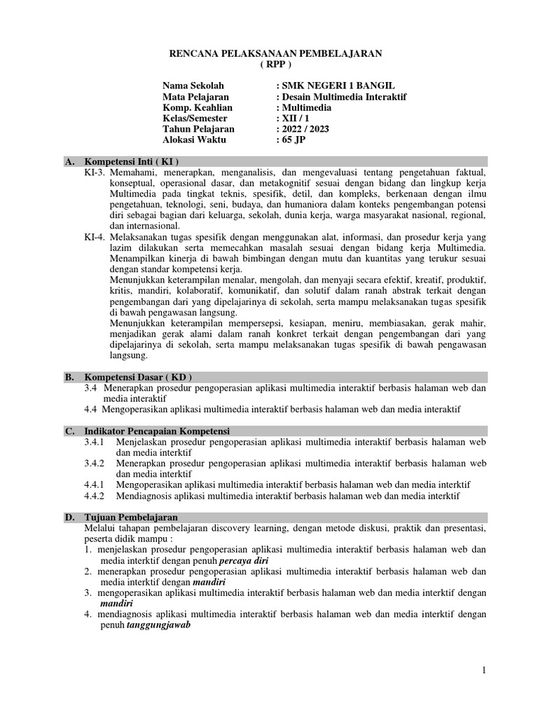 RPP Desain Multimedia Interaktif | PDF | Karier & Perkembangan