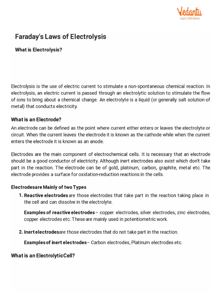 Faraday's Laws of Electrolysis | PDF