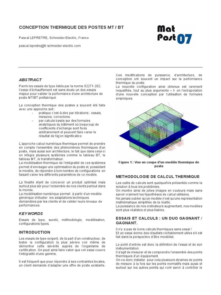 Conception Thermique Des Postes MT - BT | PDF | Transfert thermique ...