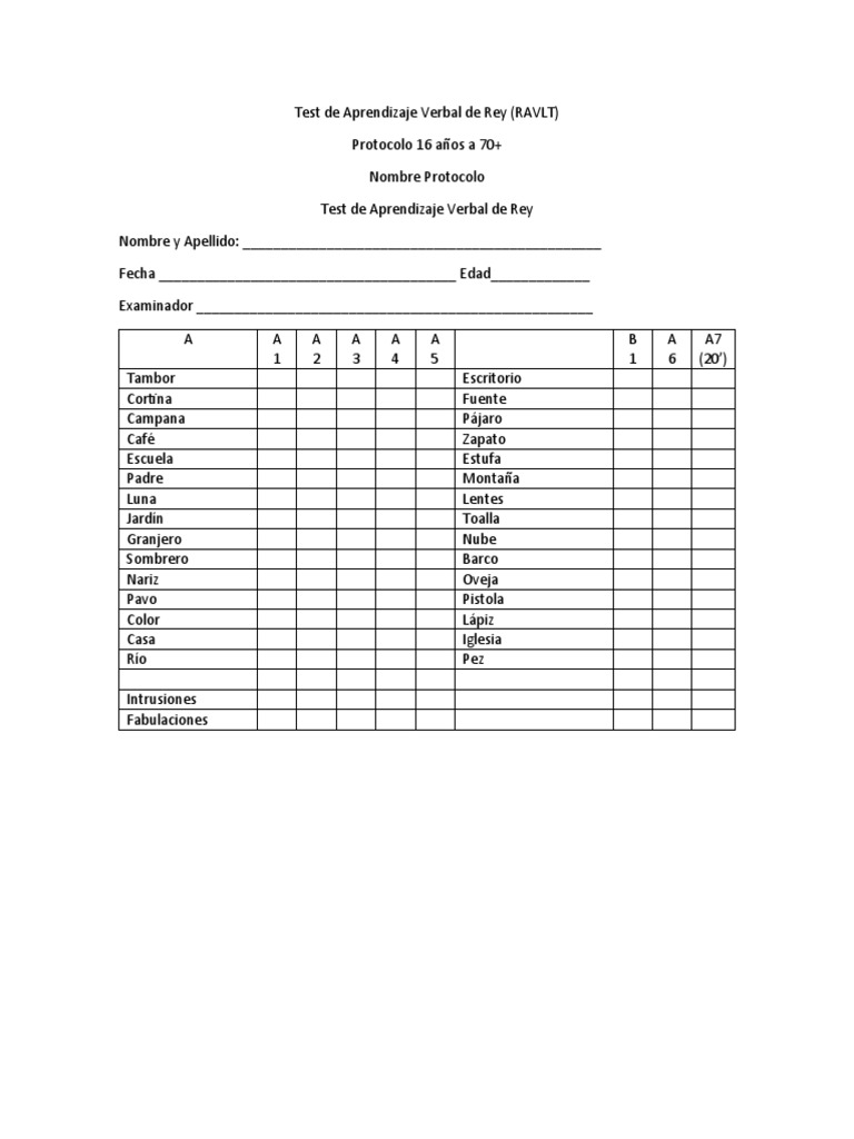 Test de Aprendizaje Verbal de Rey | PDF Test de Aprendizaje Verbal de Rey | PDF