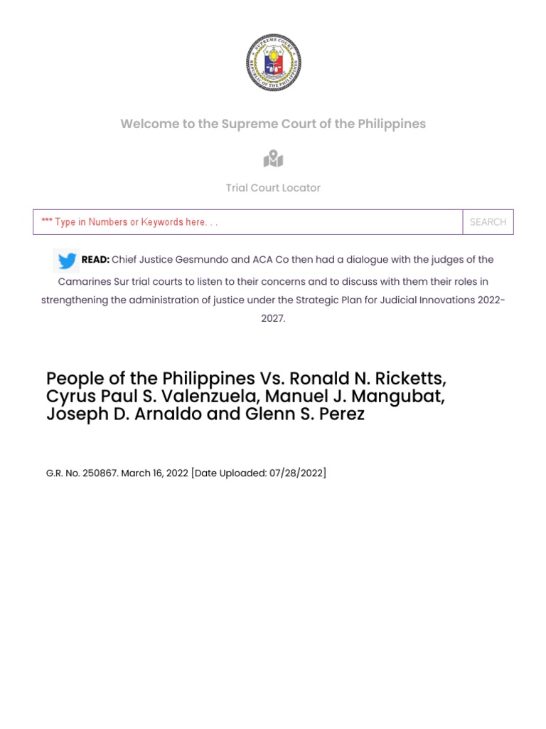 People of The Philippines vs. Ronald N. Ricketts, Cyrus Paul S ... People of The Philippines vs. Ronald N. Ricketts, Cyrus Paul S ...