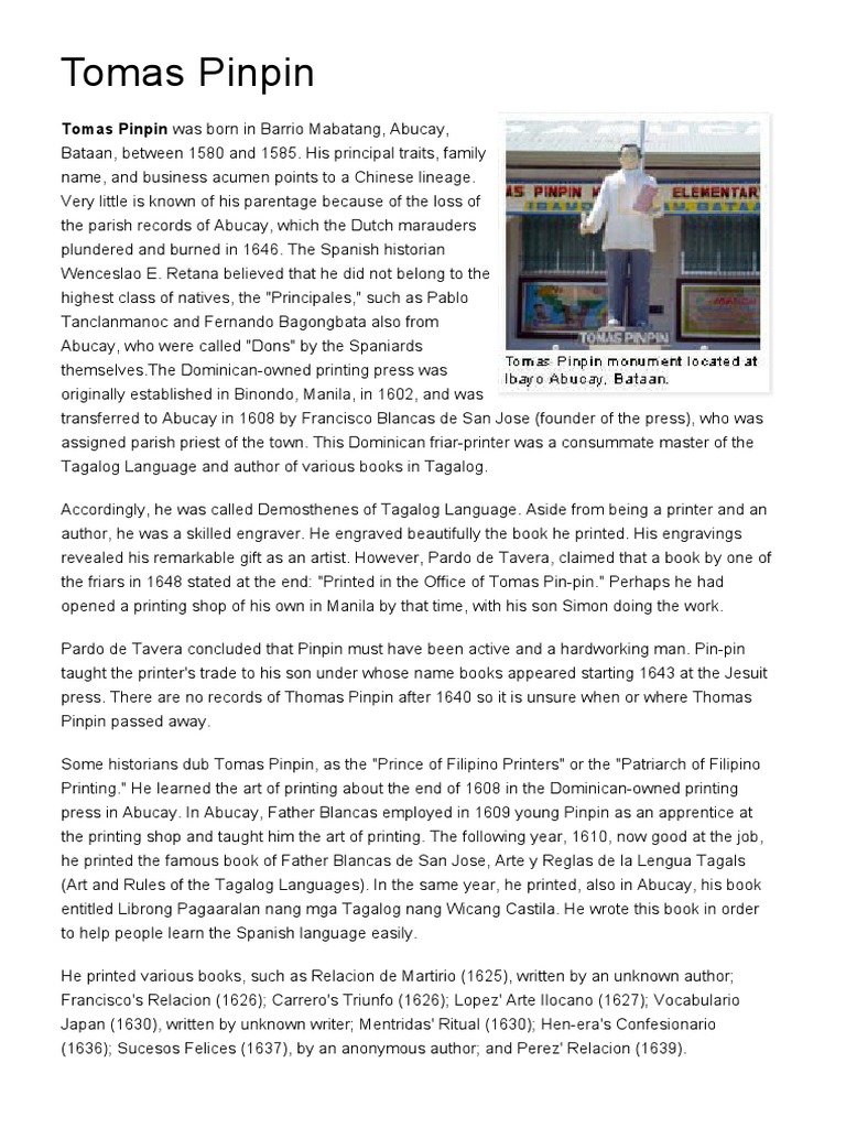 Tomas Pinpin | PDF | Tagalog Language | Linguistics