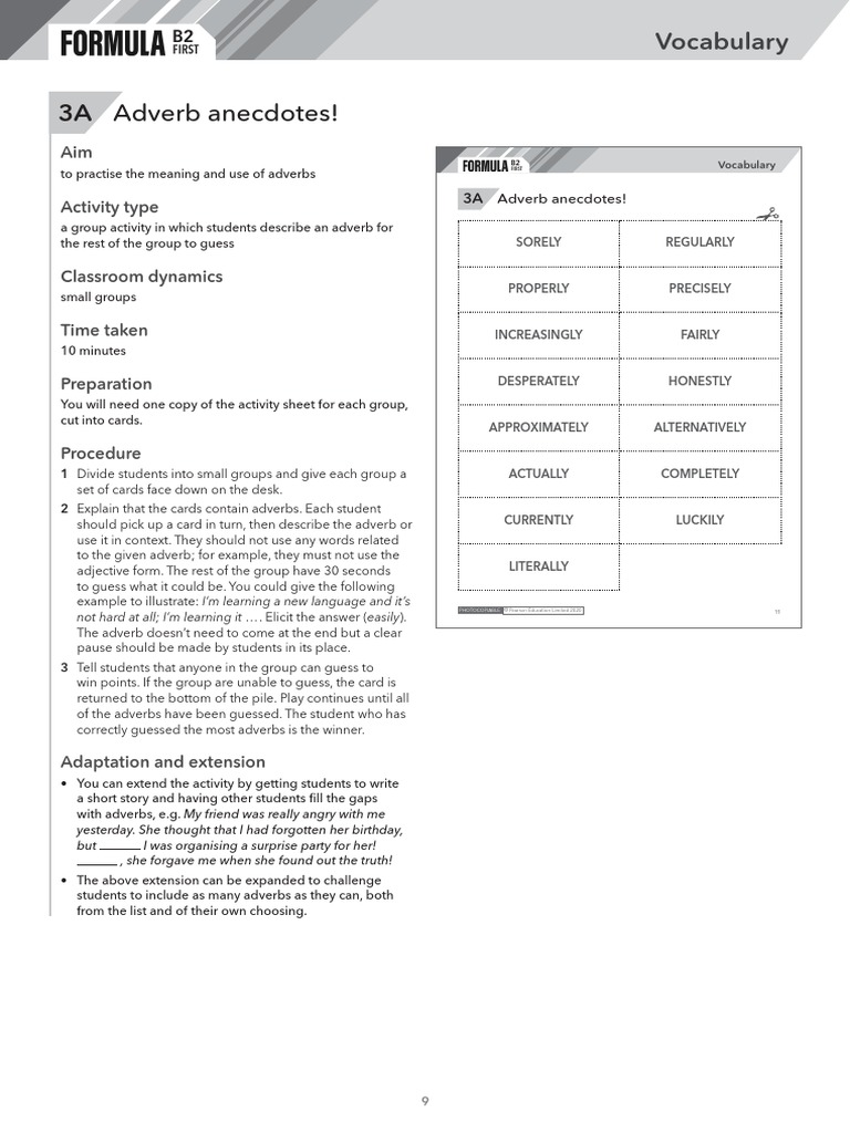 Formula B2 - Unit 3a Photocopiable | PDF | Adverb | Linguistic Morphology
