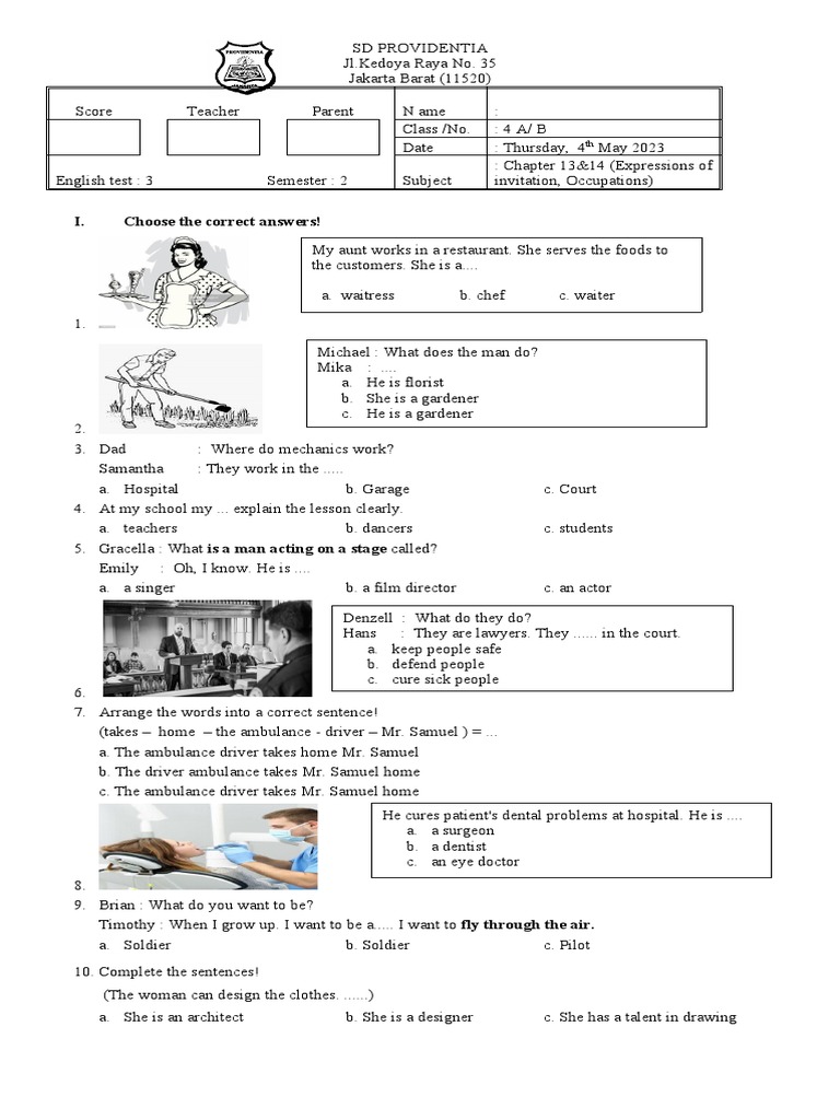 Grade 4 - English Test 3 (Chap 13+14), Sms 2,23 | PDF