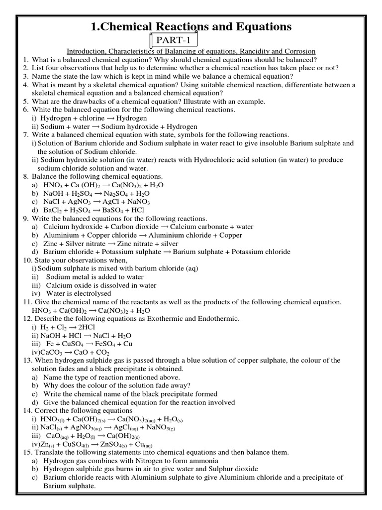 Class 10 Chemistry Questioner | PDF | Acid | Chemical Bond