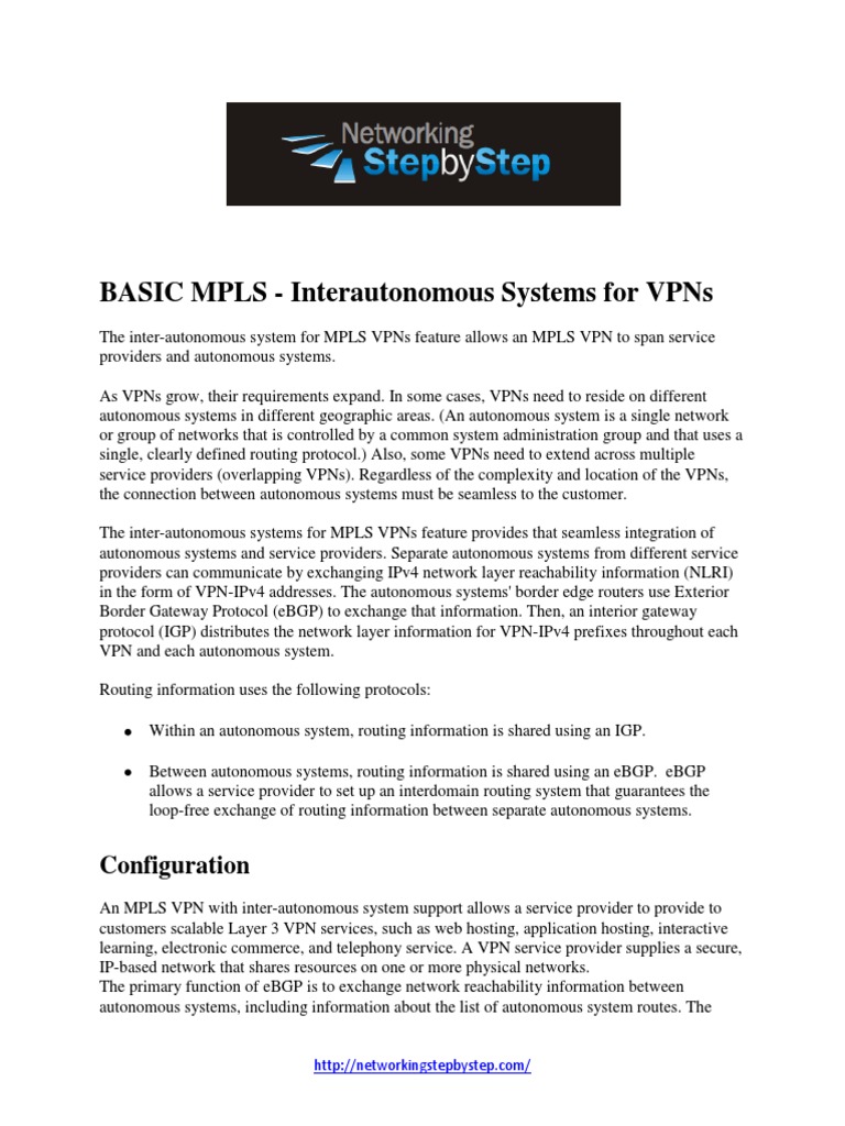 16.2 - BASIC MPLS Configuration Guide Interautonomous Systems For VP Ns | Download Free PDF ...