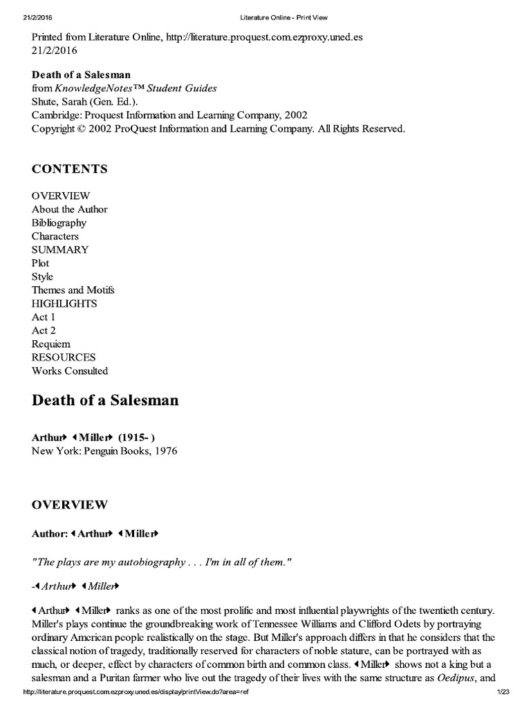 Death of A Salesman (Study Guide) | PDF