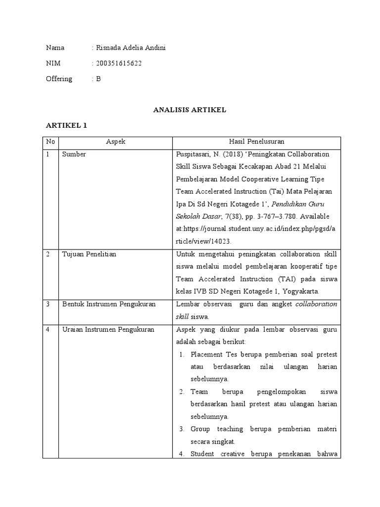 Tugas Analisis Artikel Kelompok 6 | PDF
