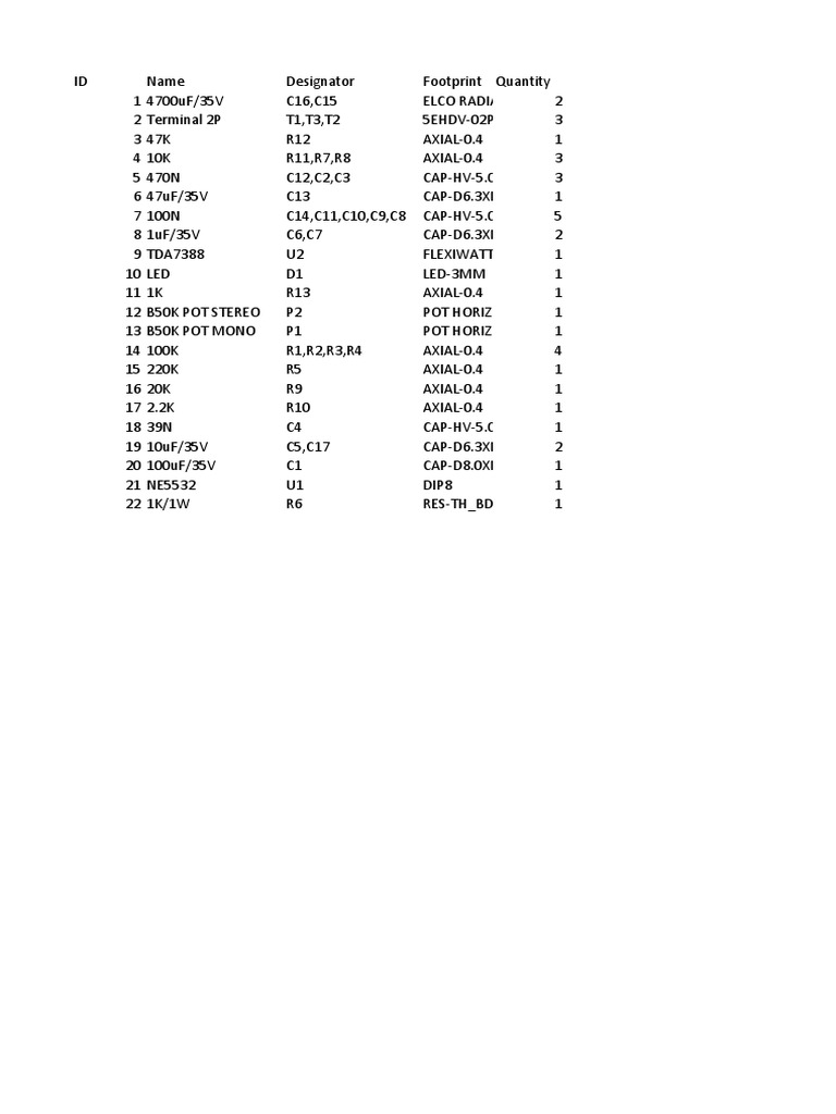 Part List 12V DVC Subwoofer Amplifier Tda7388 | PDF