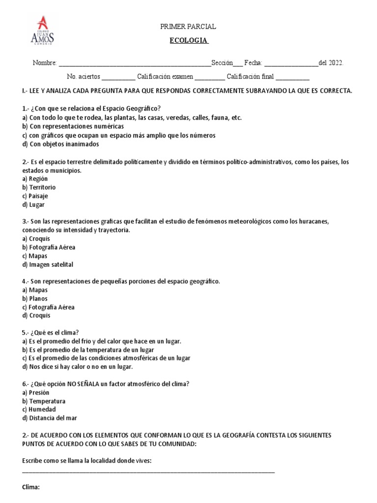 Examen Geografia Primer Parcial | PDF
