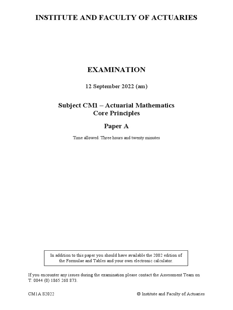 Actuarial Mathematics Exam | PDF | Finance & Money Management