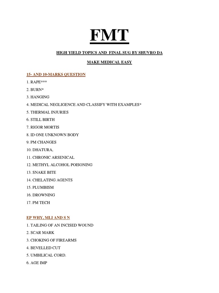 Final Suggestions FMT Shuvro Da | PDF | Autopsy | Injury