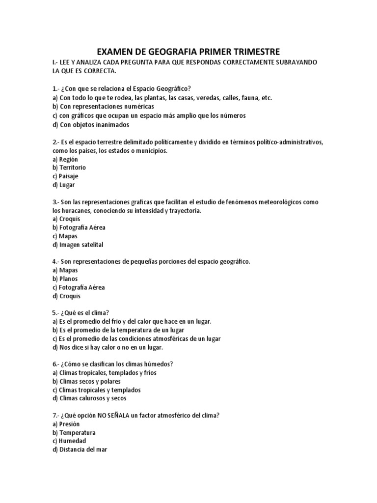 Examen de Geografia Primer Trimestre | PDF | Clima | Geografía