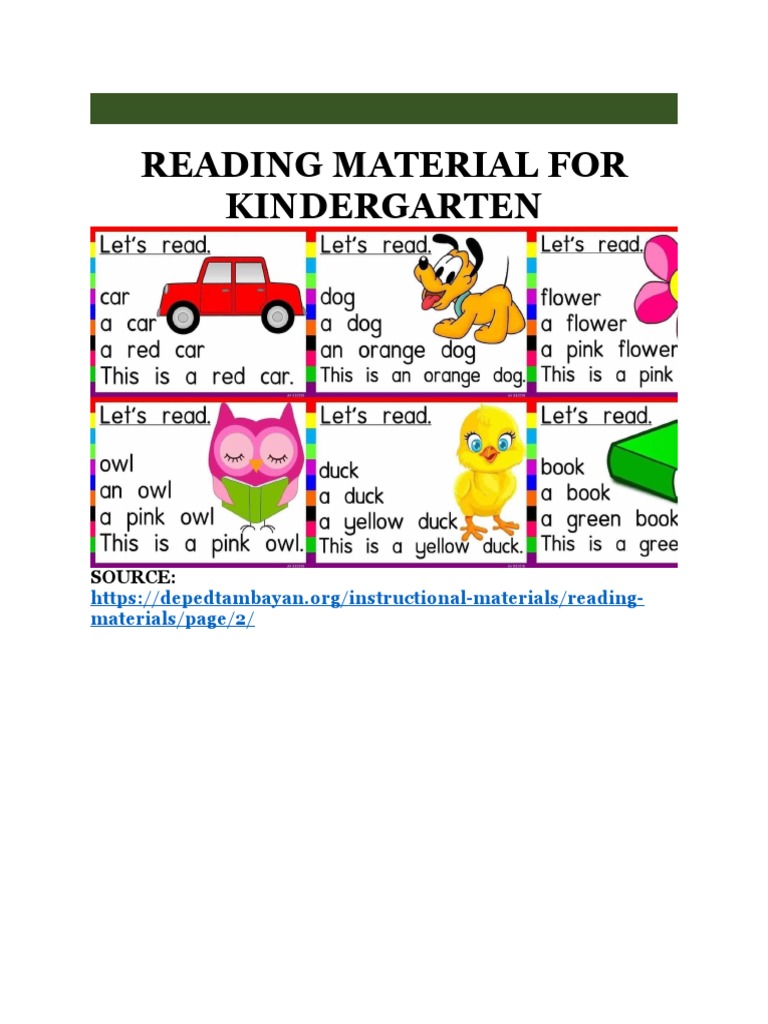 Reading Material For Kindergarten | PDF