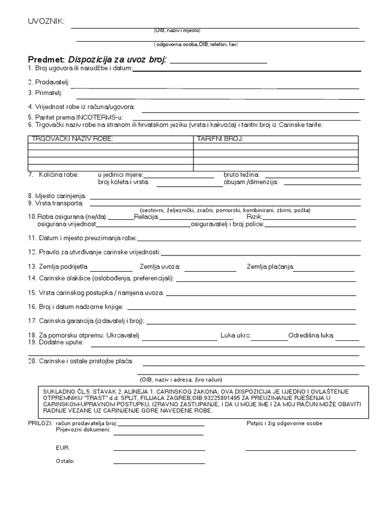 DISPOZICIJA Uvozna | PDF
