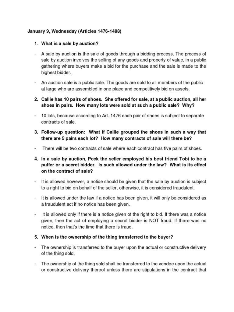 Understanding Article 1476: Auction Sales | PDF