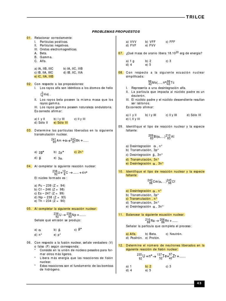 Quimica Ejerc. Tema 1 | PDF | Fisión nuclear | La energía nuclear