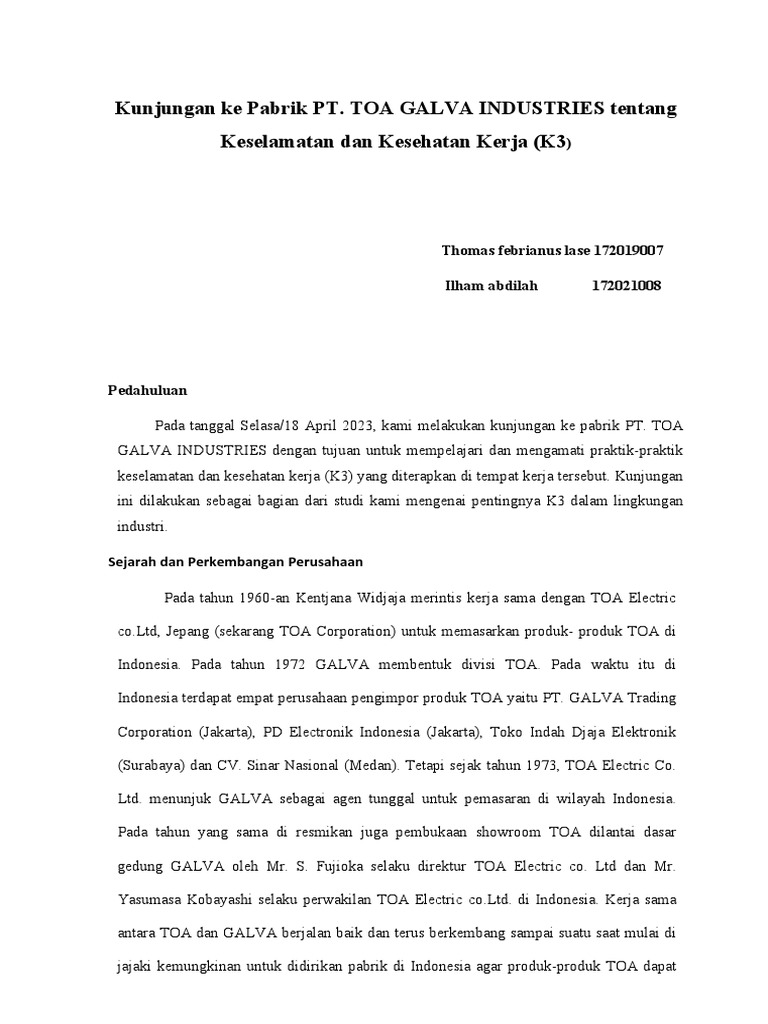 PT Toa Galva Industries | PDF