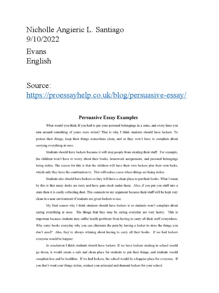 Persuasive Essay Example (English) | PDF