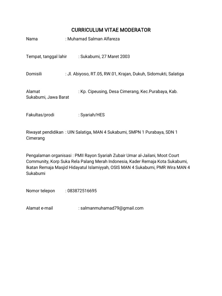 CV Muhamad Salman Alfareza 2023 | PDF