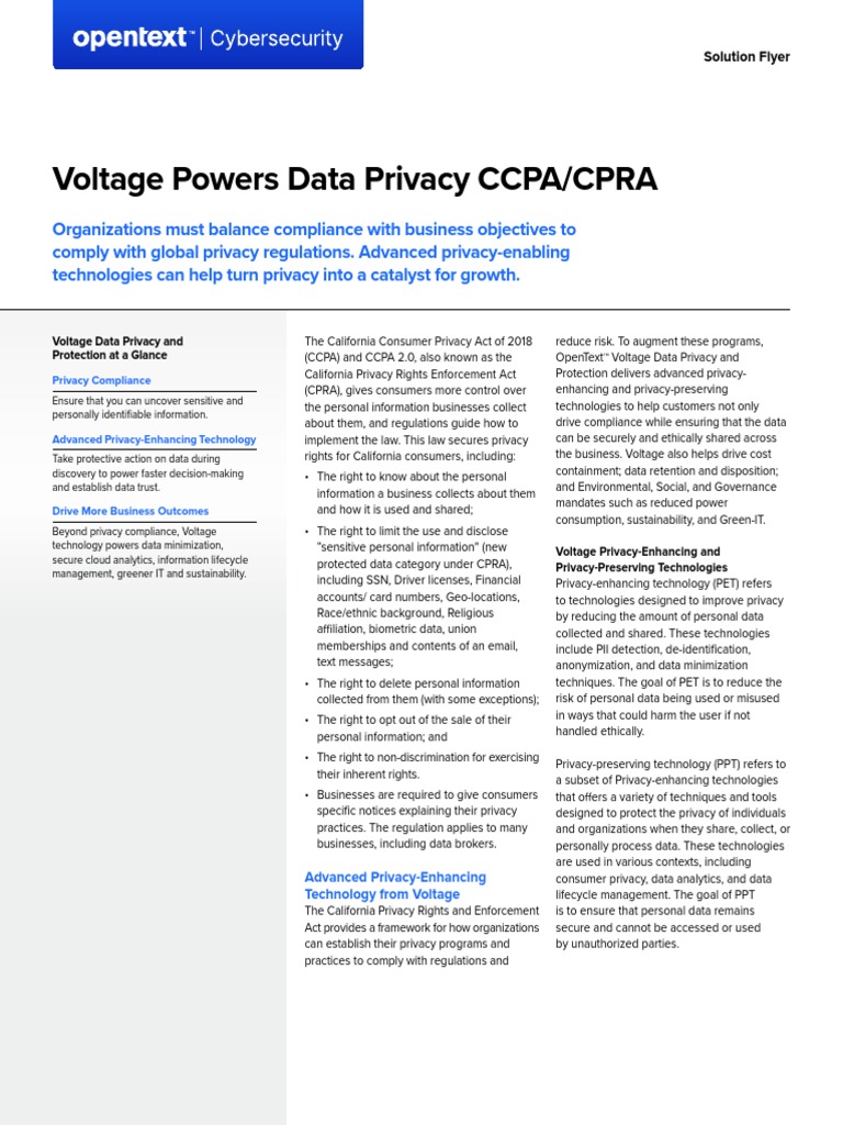 Voltage Powers Data Privacy Ccpa Cpra Flyer | PDF | Privacy | Security