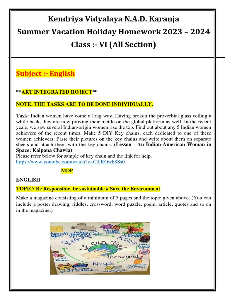 Class 6 - Summer Vacation Holiday Homework 2023 - 2024 | PDF