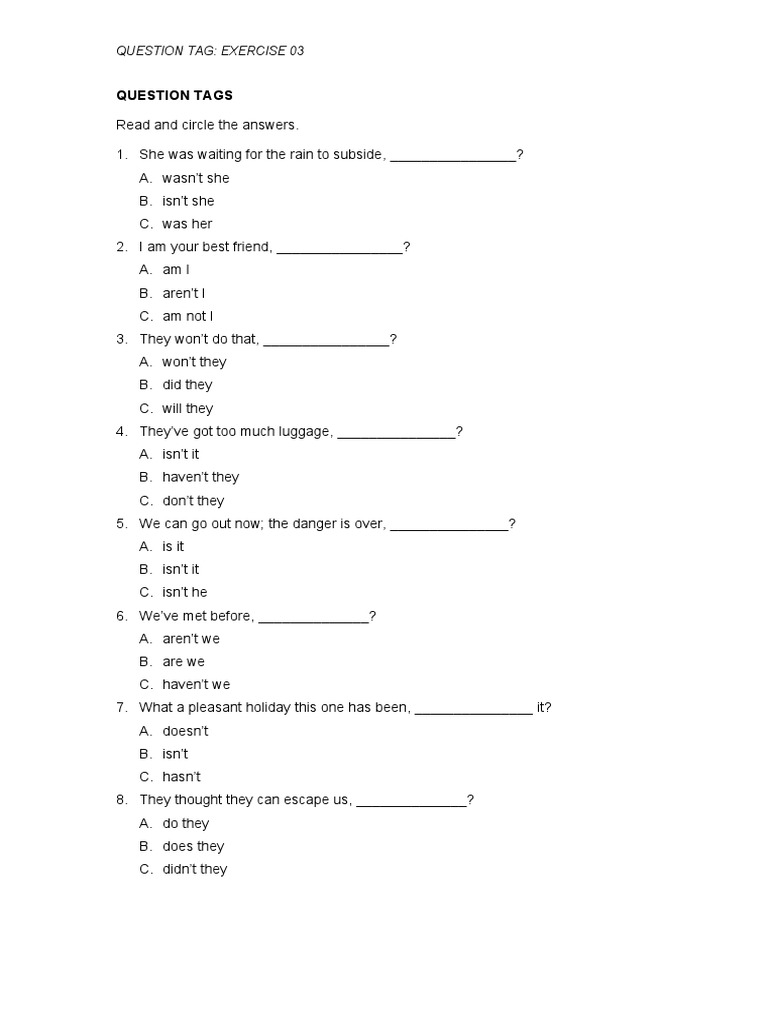 Question Tags - Exercise 03 | PDF