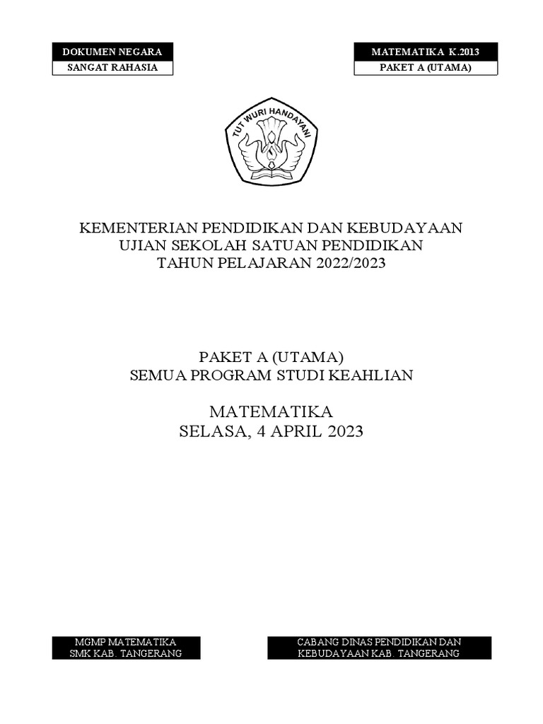 Soal Us MTK SMK Paket A | PDF | Metode & Bahan Ajar