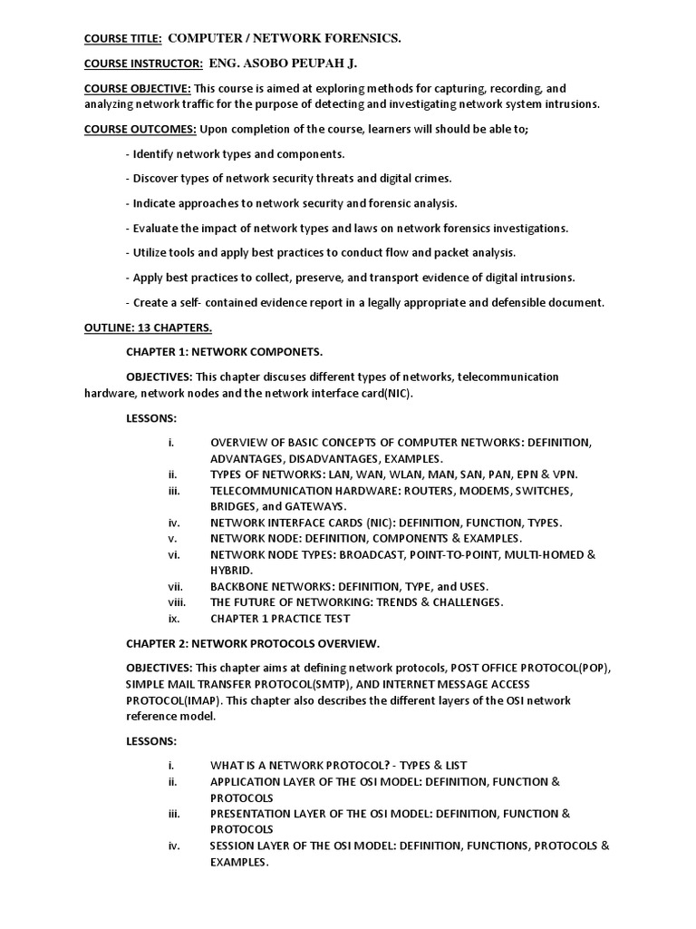 Computer Network Forensics Course Outline | PDF | Computer Network | Osi Model