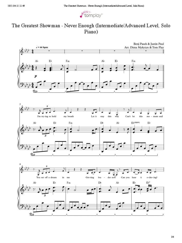 Never Enough Piano Sheet Music | PDF | Art
