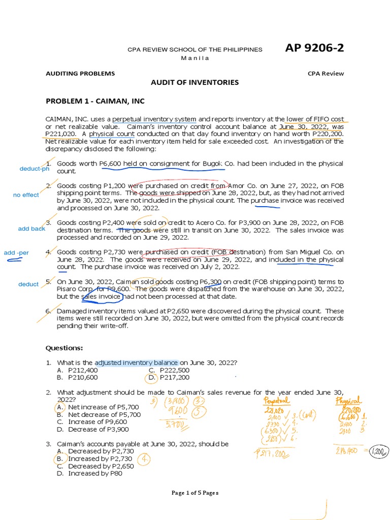 1 - CPAR - Audit of Inventory - Theo×Prob | PDF | Accounts Payable ...